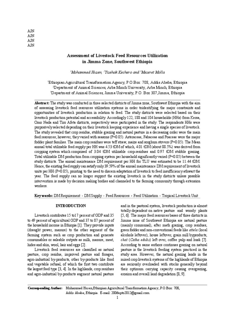 Assessment of Livestock Feed Resources Utilization in Jimma Zone ...