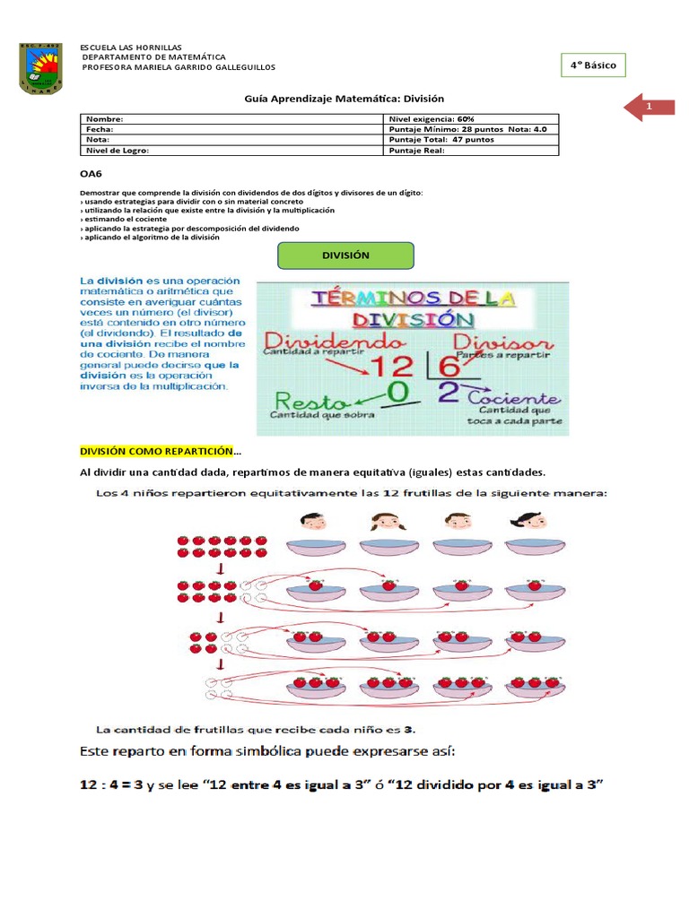 Guía de División para 4° Básico | PDF | División (Matemáticas ...
