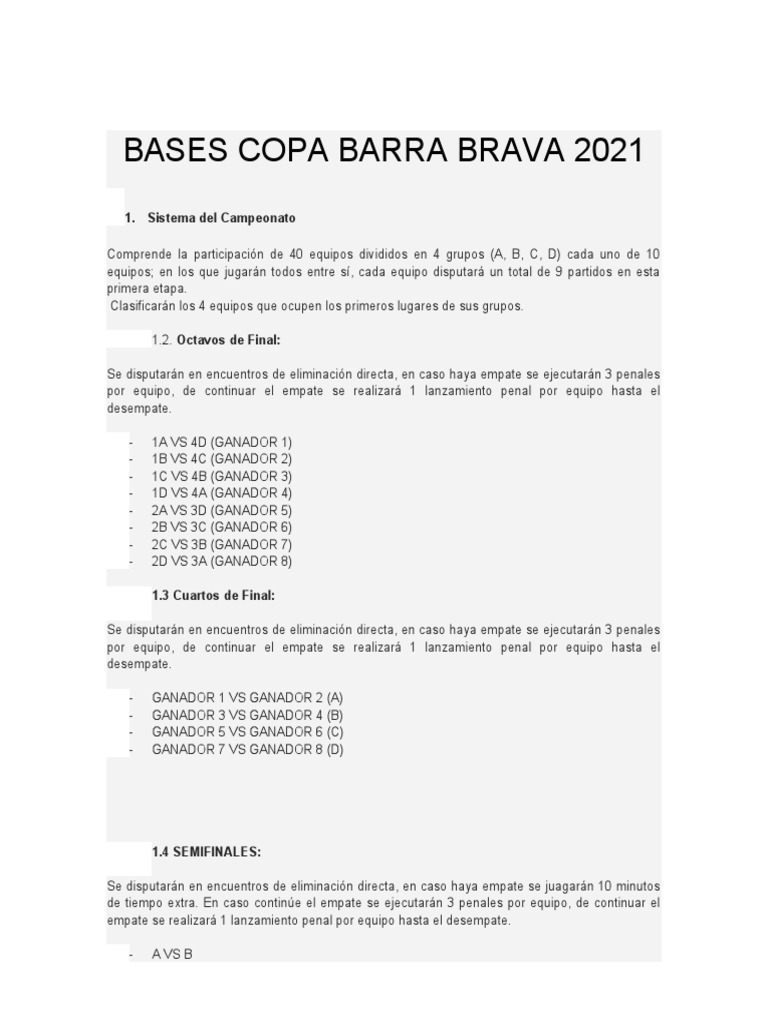 Bases Copa Barra Brava 2020 | PDF | Reglas y regulaciones deportivas ...