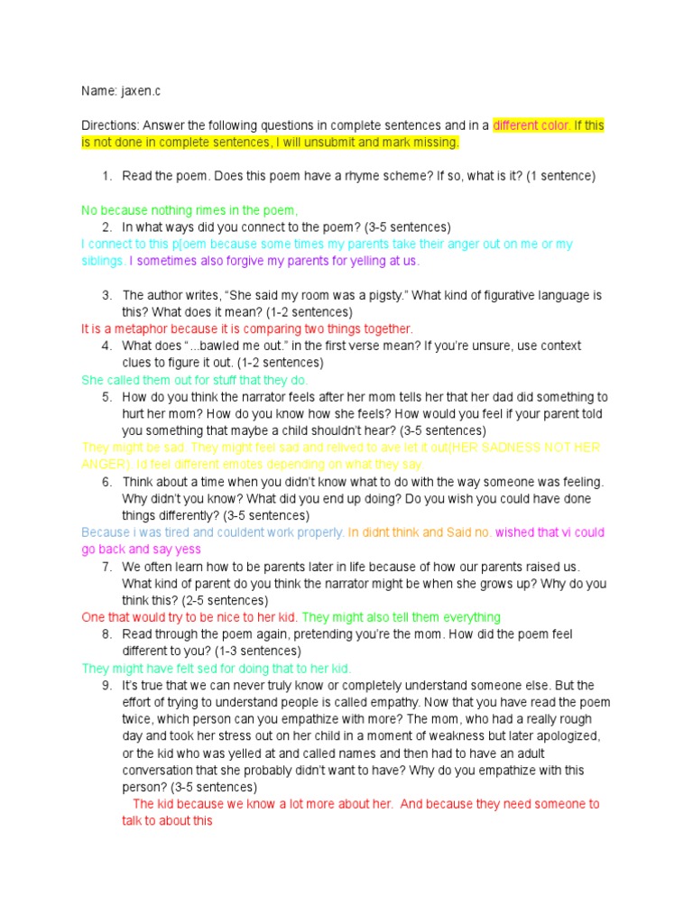 Understanding "Growing Pains" Poem | PDF | Empathy