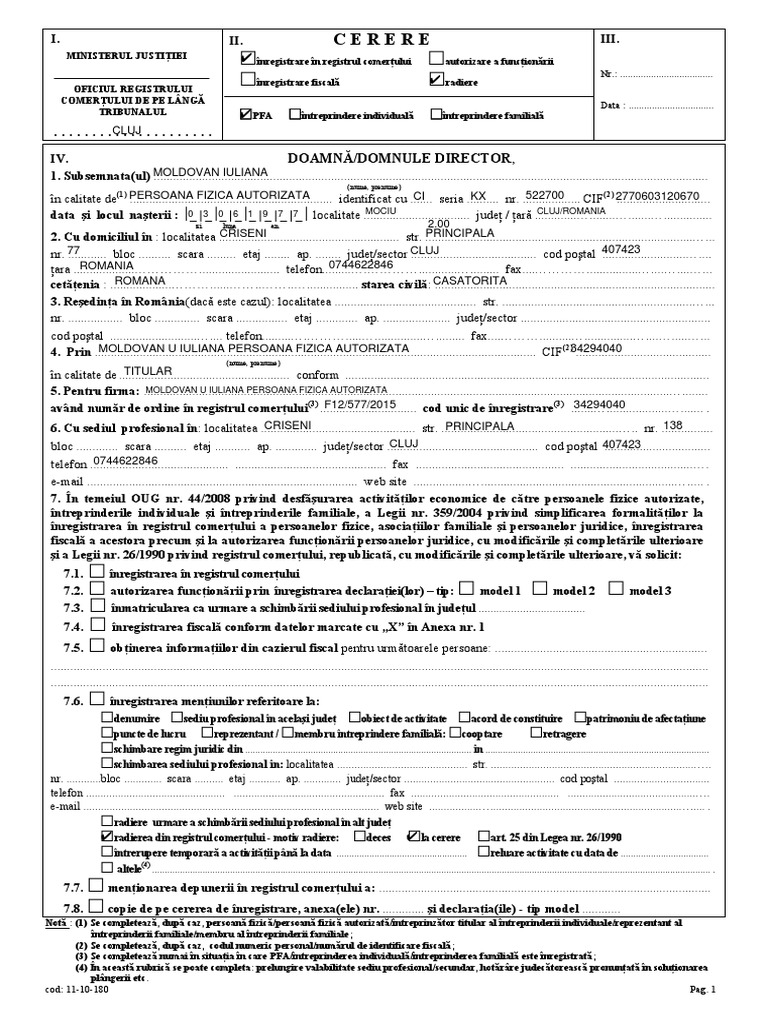 Cerere: Doamnă/Domnule Director | PDF