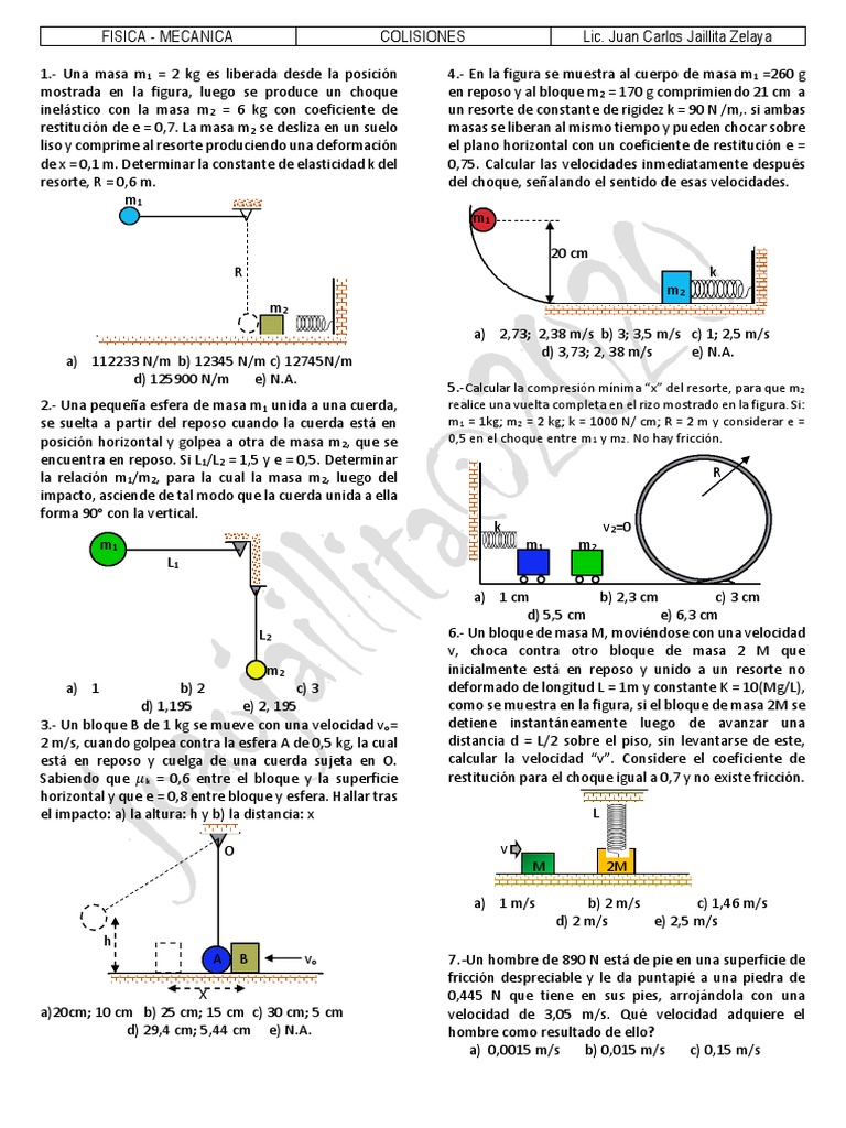 Problemas de Colisiones 2020 | PDF | Velocidad | Masa