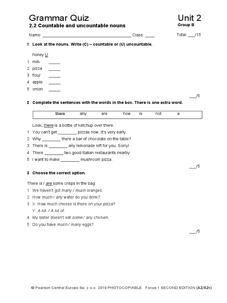 Focus1 2E Grammar Quiz Unit2.2 GroupB | PDF