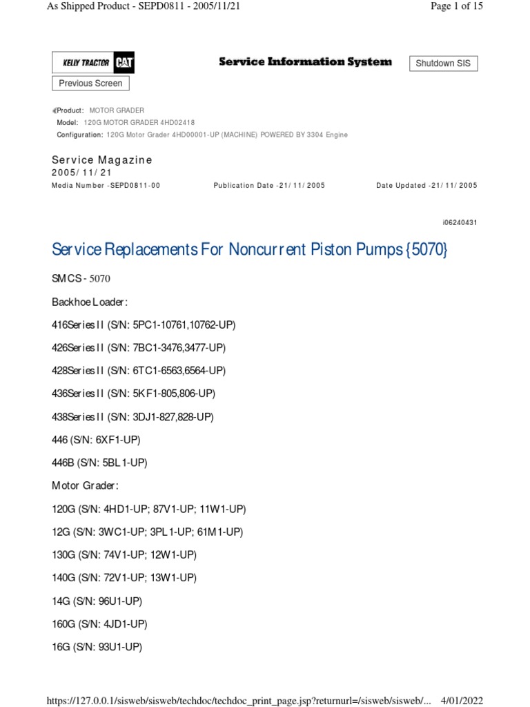 Service Replacements For Noncurrent Piston Pumps 6E-1278 120G 4HD | PDF ...