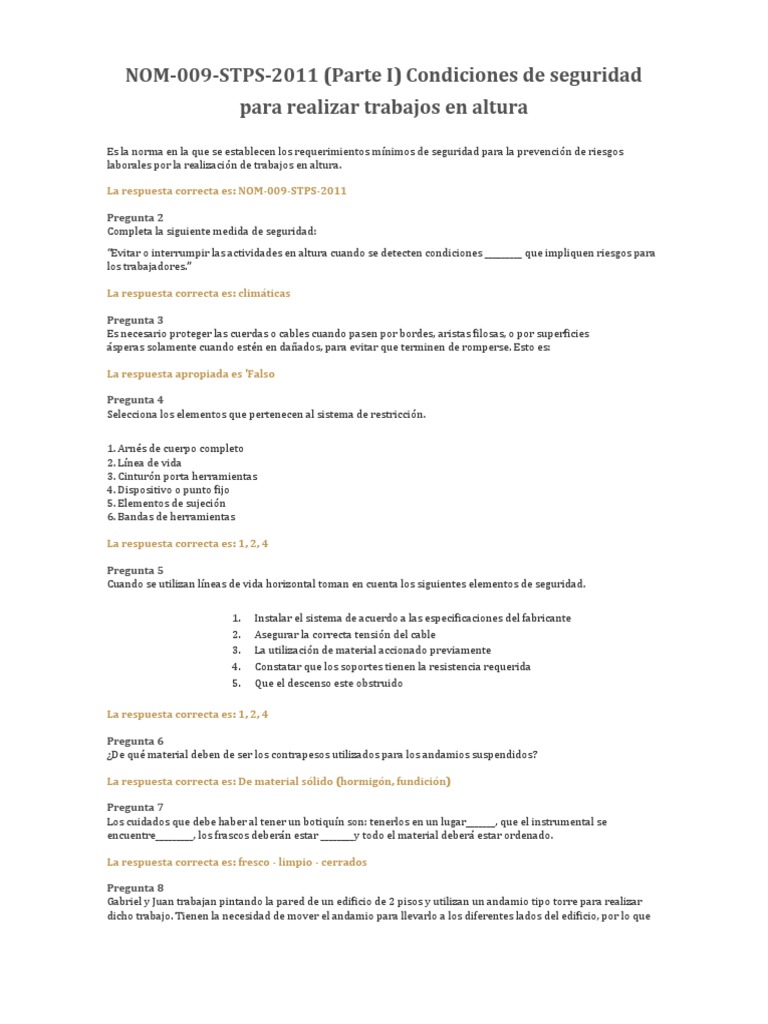 NOM-009-STPS-2011 (Parte I) Condiciones de Seguridad para Realizar ...