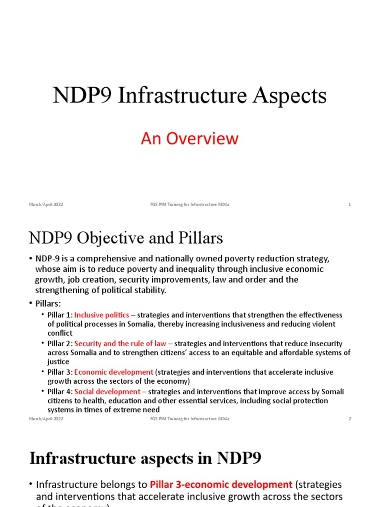 Somalis NDP9 Infrastructure Overview | PDF | Infrastructure | Somalia