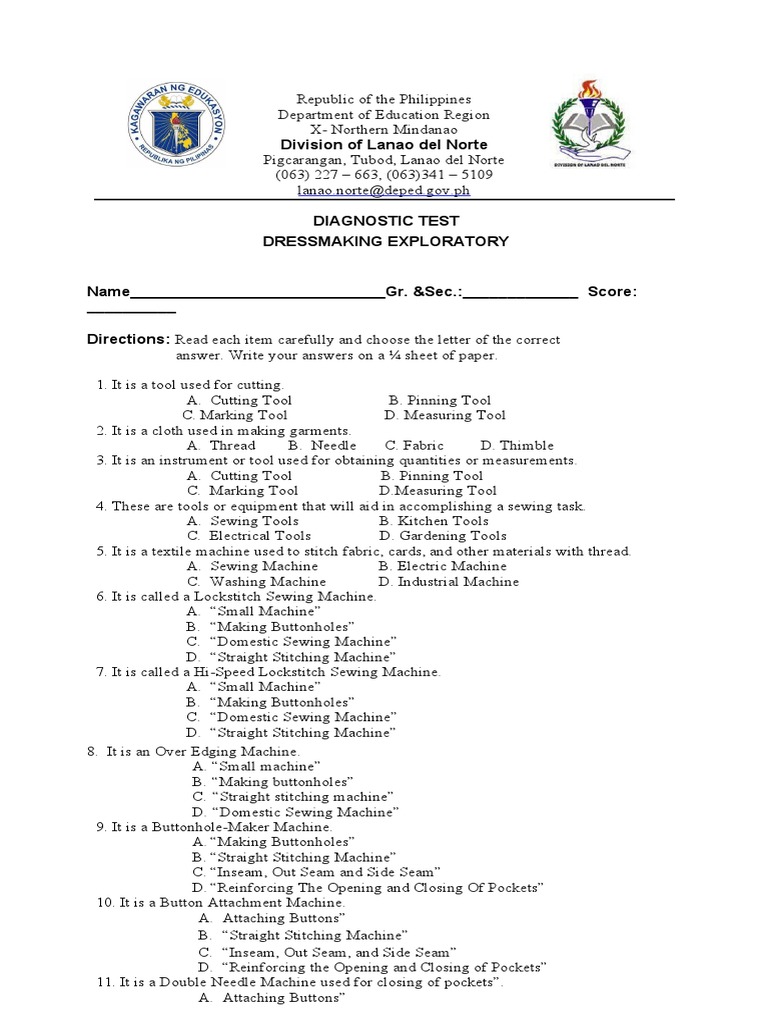 Tle 8 - Dressmaking Exploratory | Download Free PDF | Seam (Sewing ...