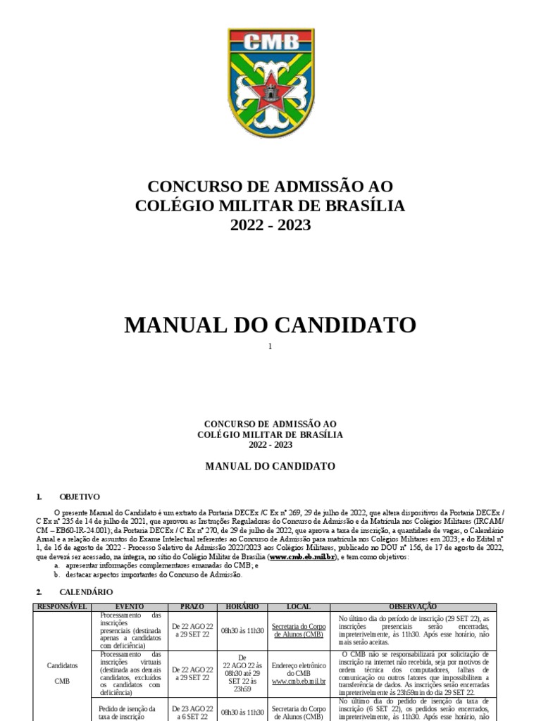 Manual Do Candidato CA CMB 2022-2023 | PDF