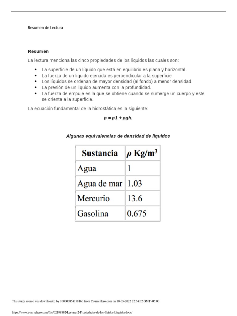 Lectura 2 Propiedades de Los Fluidos Li Quidos | PDF | Líquidos | Presión