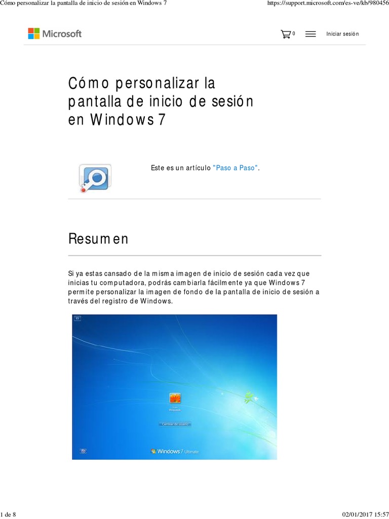 Cómo Personalizar La Pantalla de Inicio de Sesión en Windows 7 | PDF ...