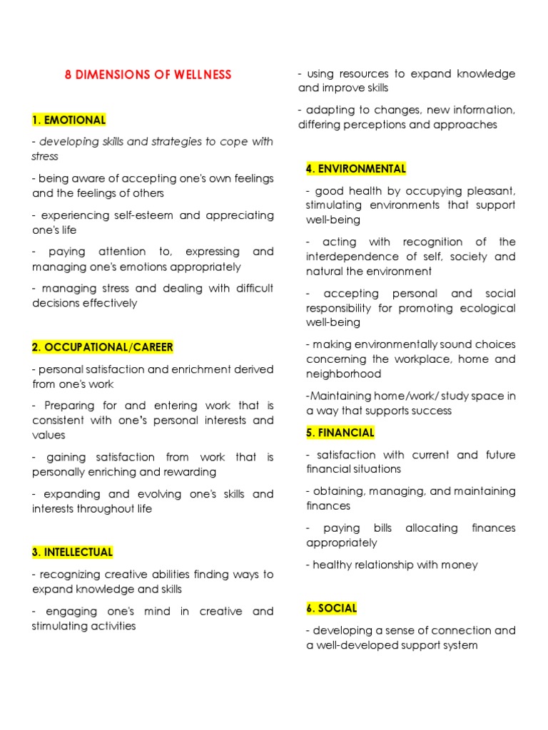 8 DIMENSIONS OF WELLNESS and WHO | PDF | Aerobic Exercise | Cognition