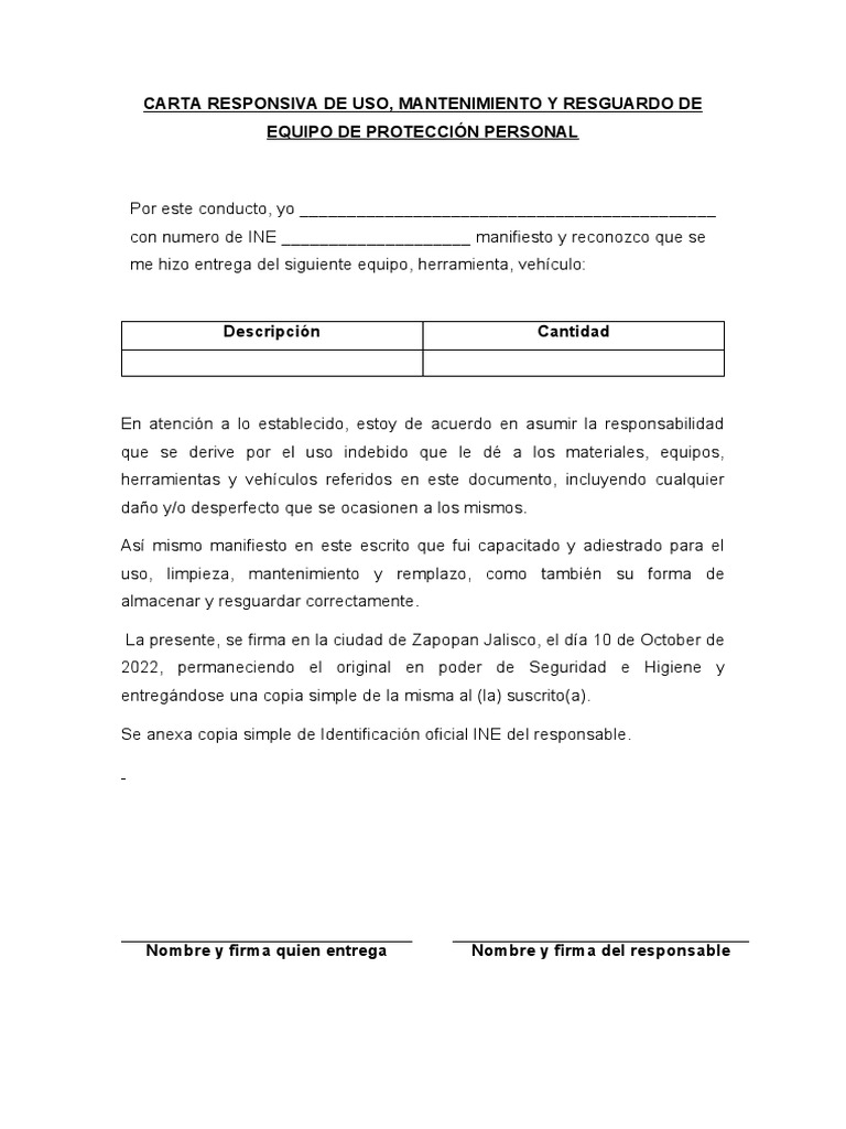 Carta Responsiva | PDF