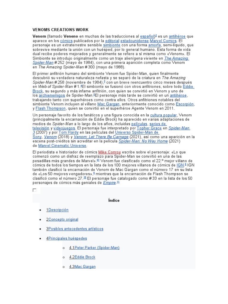 Venom Mutation | PDF | Hombre araña | Marvel Entertainment