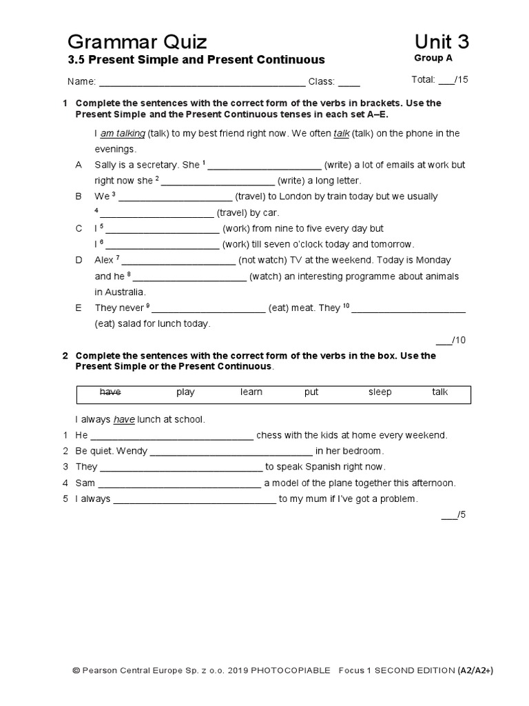 Focus1 2E Grammar Quiz Unit3.5 GroupA | PDF