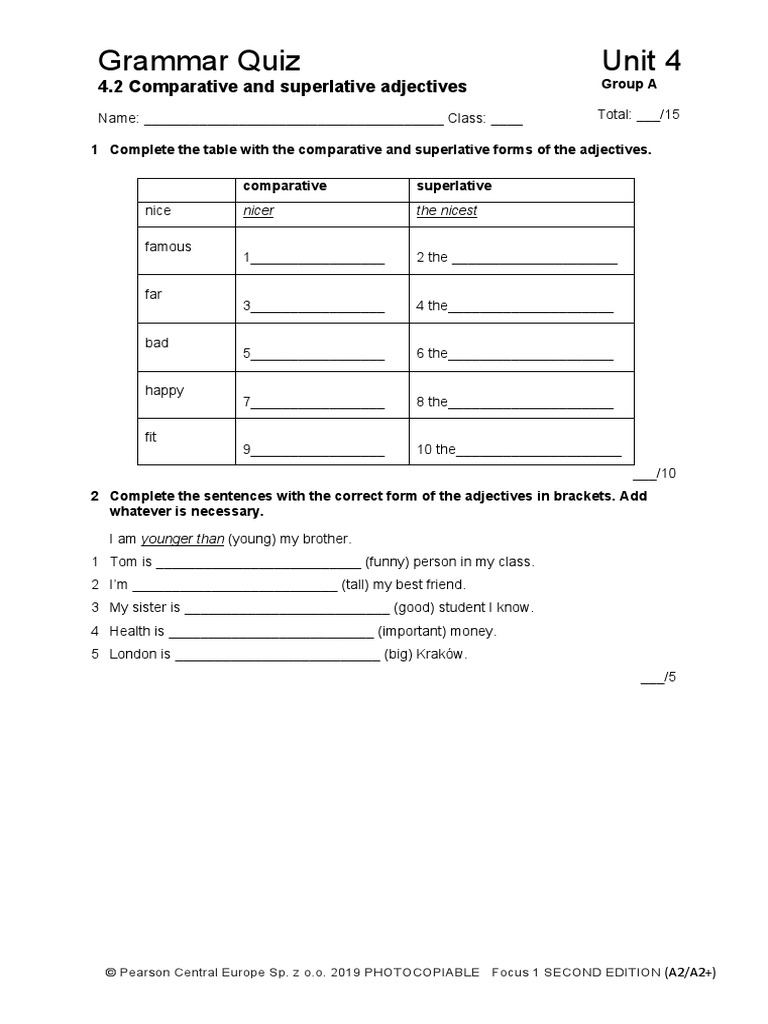Focus1 2E Grammar Quiz Unit4.2 GroupA | PDF