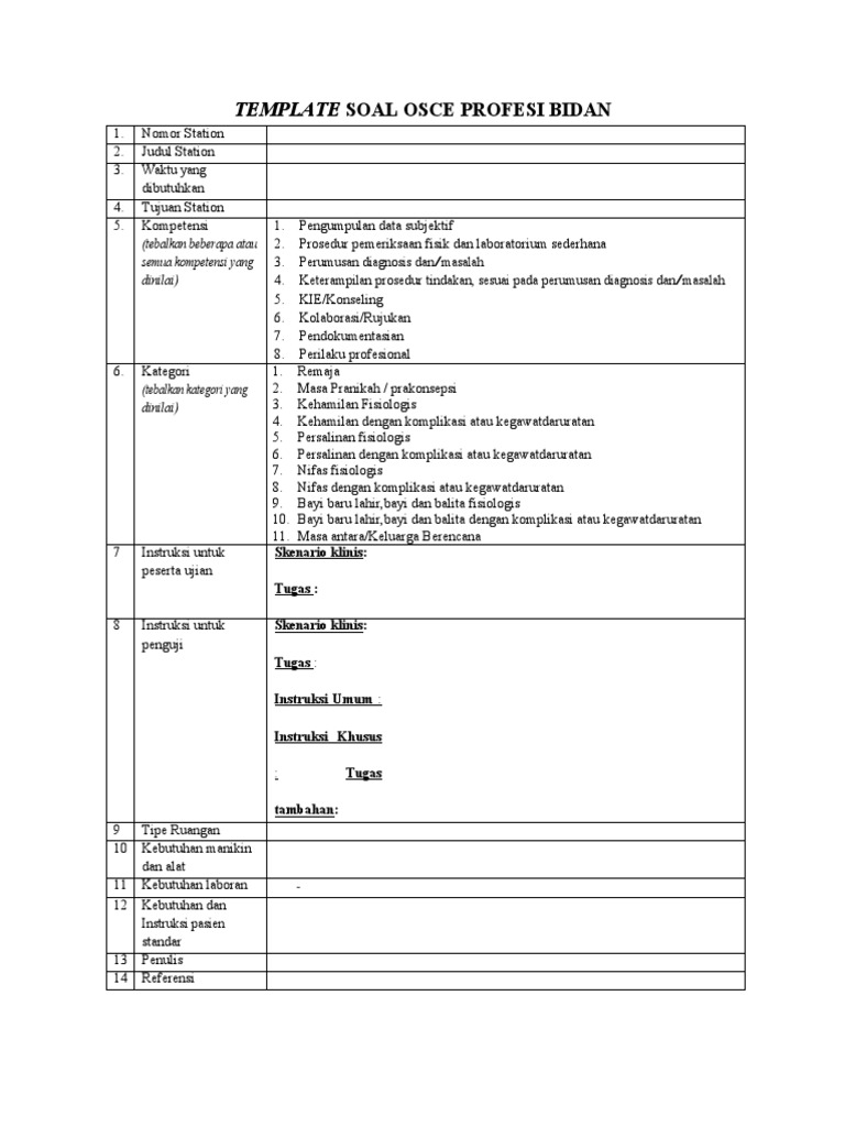 Template Soal OSCE Kebidanan | PDF