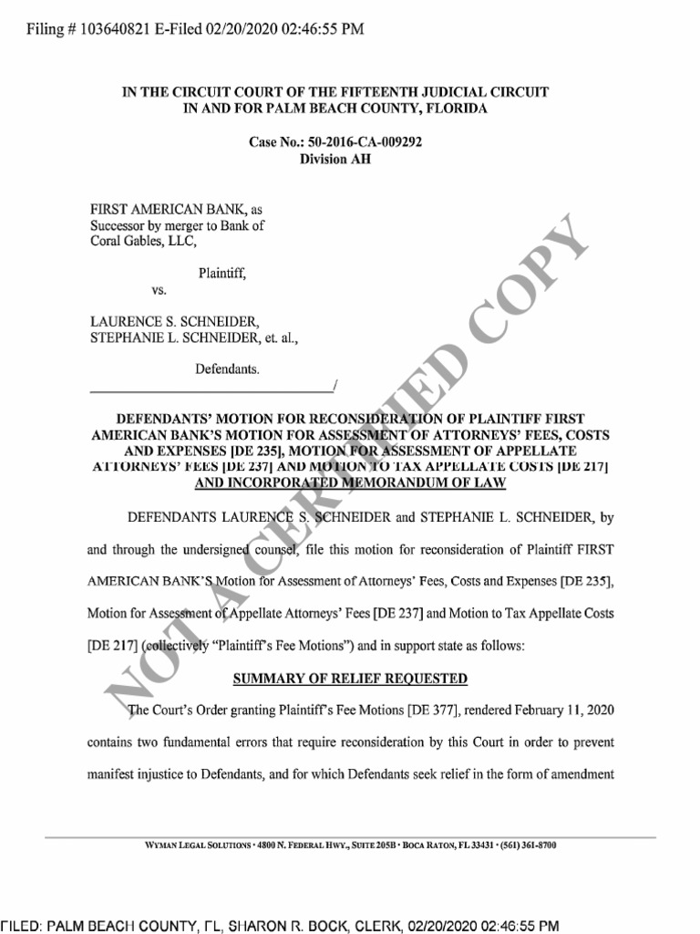 Motion for Reconsideration of Fees | PDF | Foreclosure | Judgment (Law)