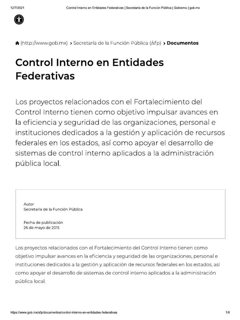 Control Interno en Entidades Federativas | PDF