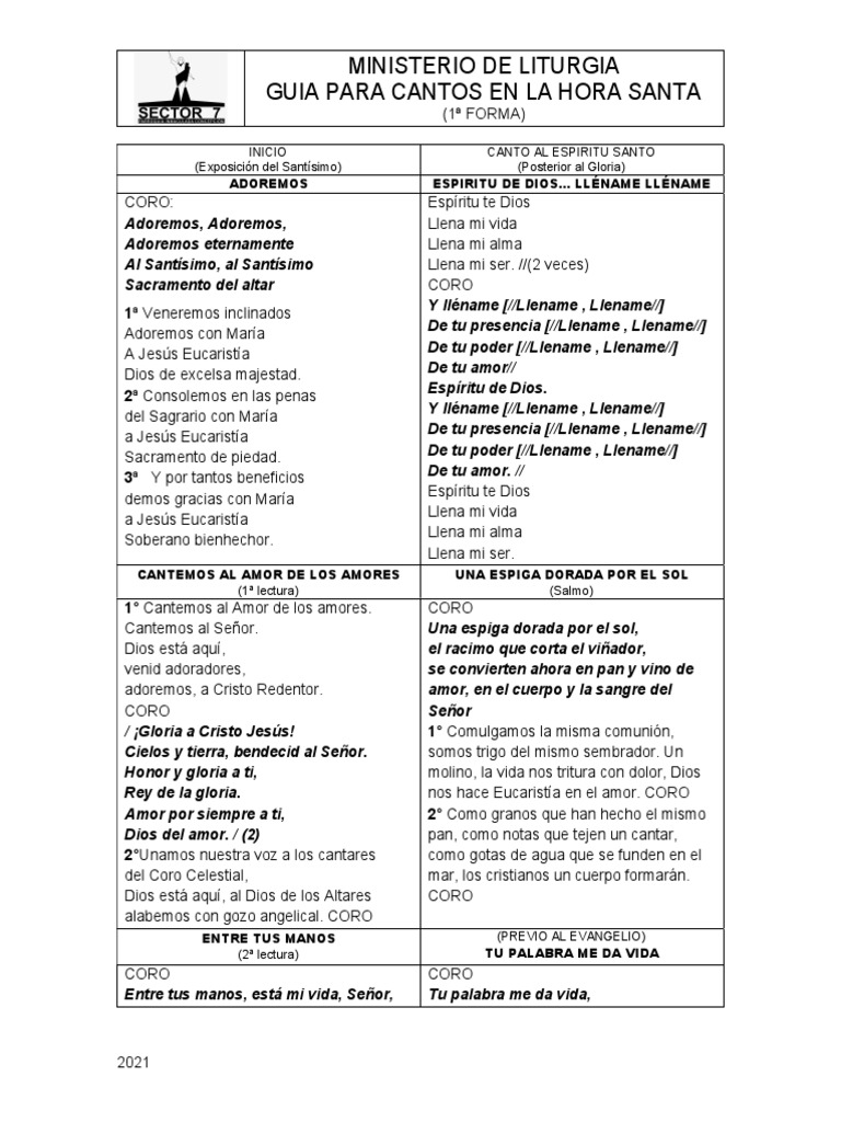Cantos para HORA SANTA (VERSIÓN 1) | PDF
