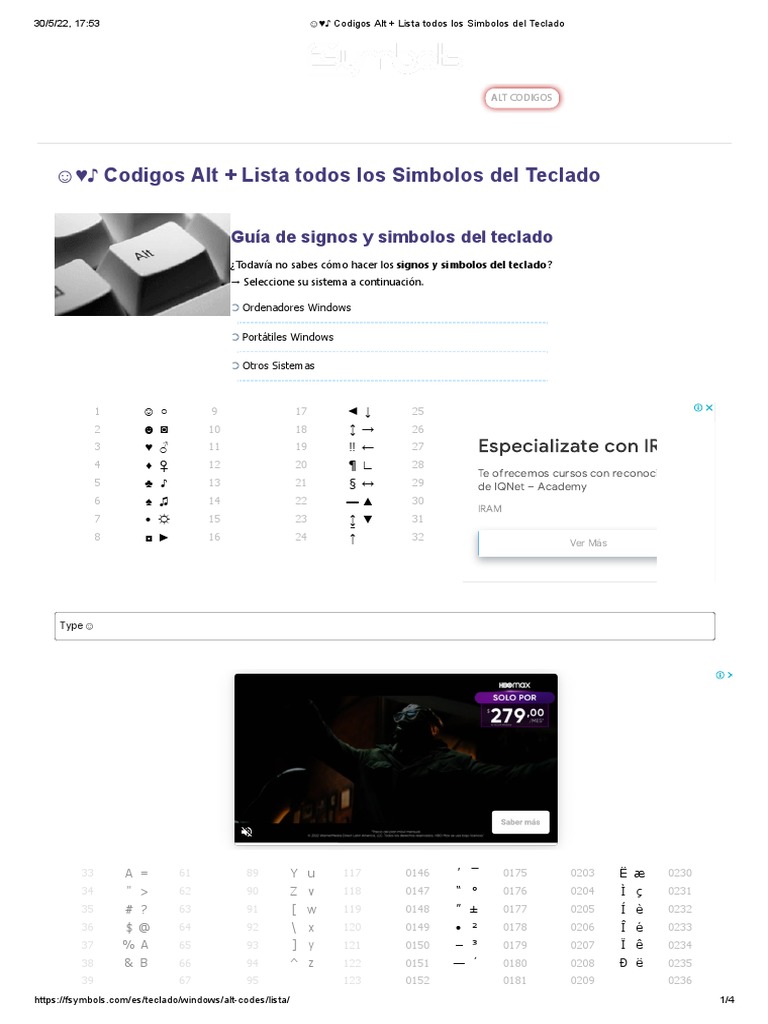 Codigos Alt + Lista Todos Los Simbolos Del Teclado | PDF | Informática ...