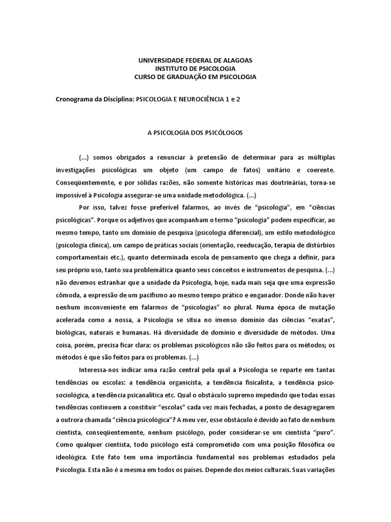 A Psicologia Dos Psicólogos | PDF | Psicologia | Science