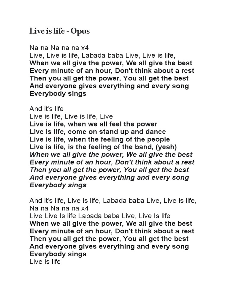 Live Is Life Opus | PDF