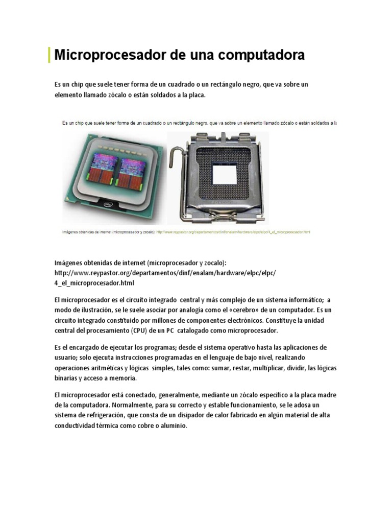 Microprocesador de Una Computadora | Descargar gratis PDF | Microprocesador | Almacenamiento de ...
