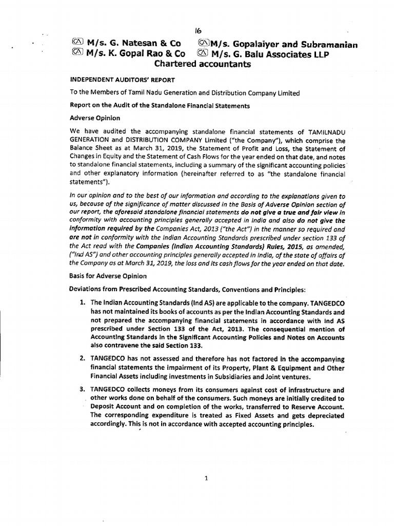 Financial Documents of Tamilnadu State Power Generation Company | PDF