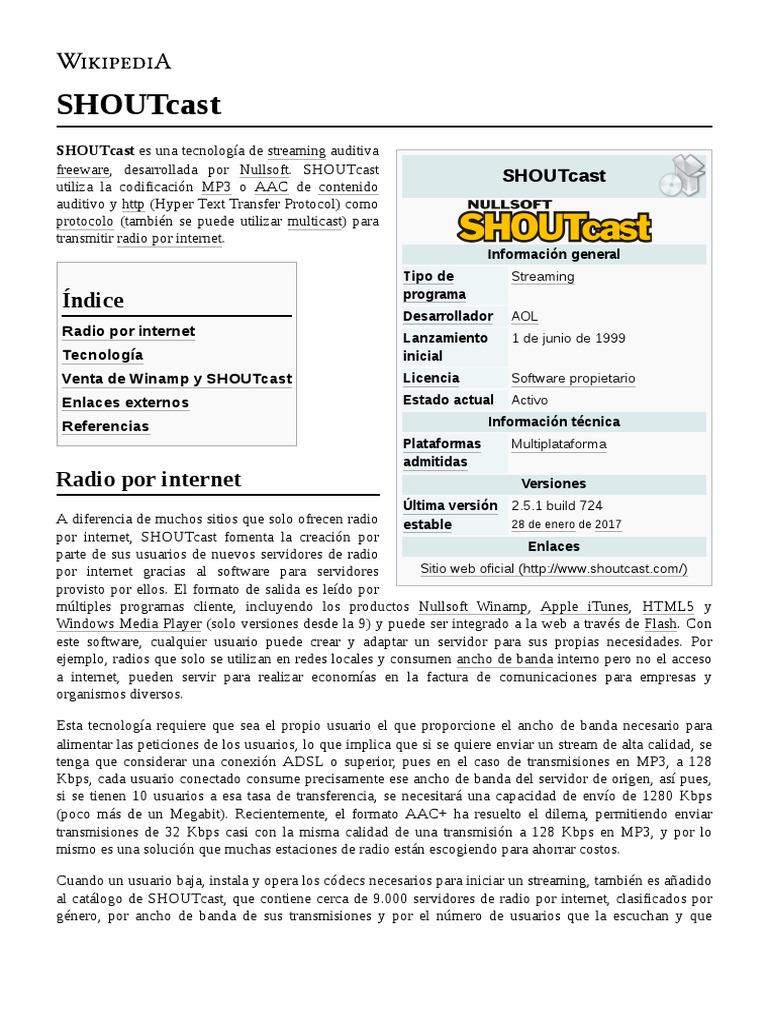 Shout Cast | PDF | Internet | Desarrollo de software