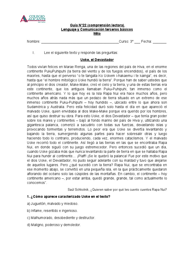 Guia #22 Mito Tercero Basico | PDF