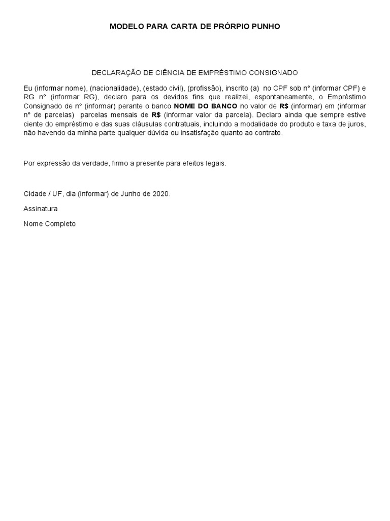 Modelo para Carta de Próprio Punho Novo | PDF | Direito