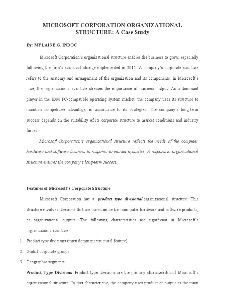 Microsoft Corporation Organizational Structure Mylaine Indoc | PDF ...