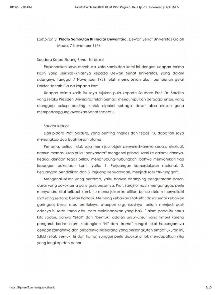 Pidato Sambutan KHD UGM 1956 Pages 1-16 - Flip PDF Download - FlipHTML5 | PDF