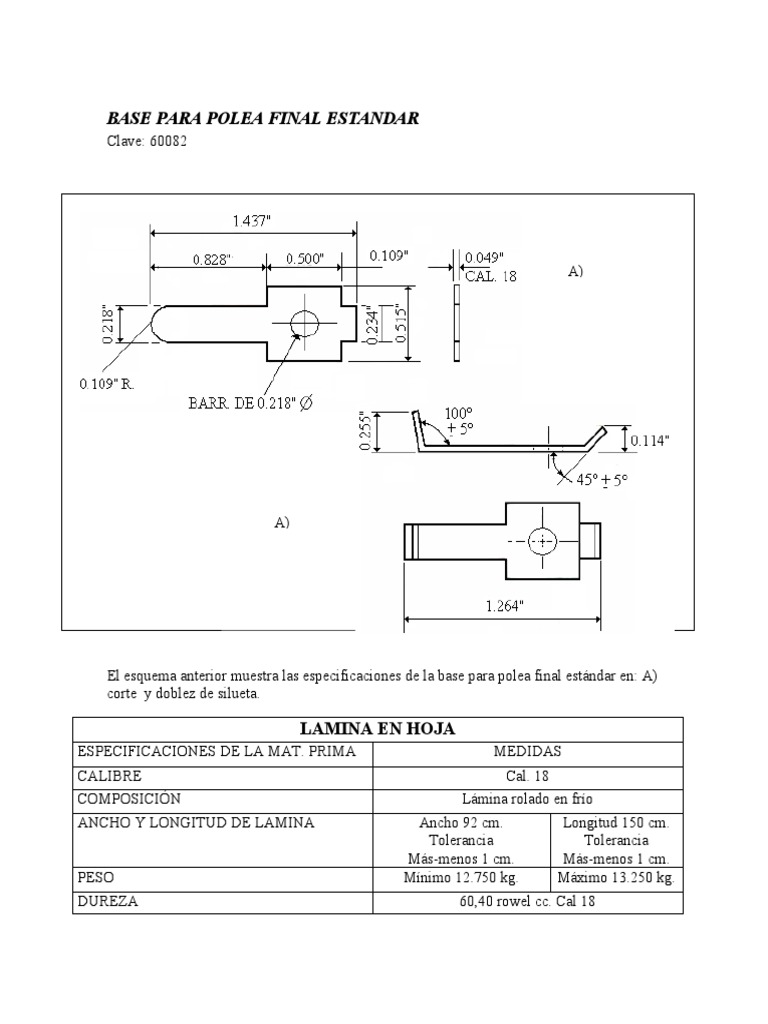 Base para Polea Final Estandar: Lamina en Hoja | PDF