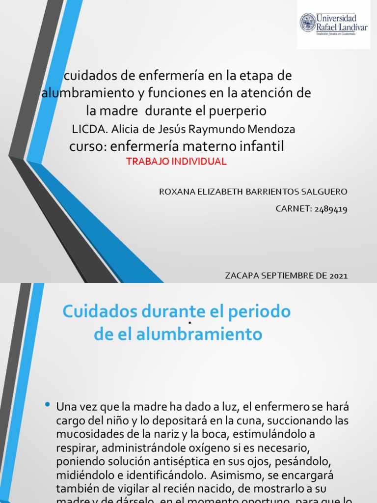 Cuidados de Enfermeria en La Etapa de Alumbramiento | PDF