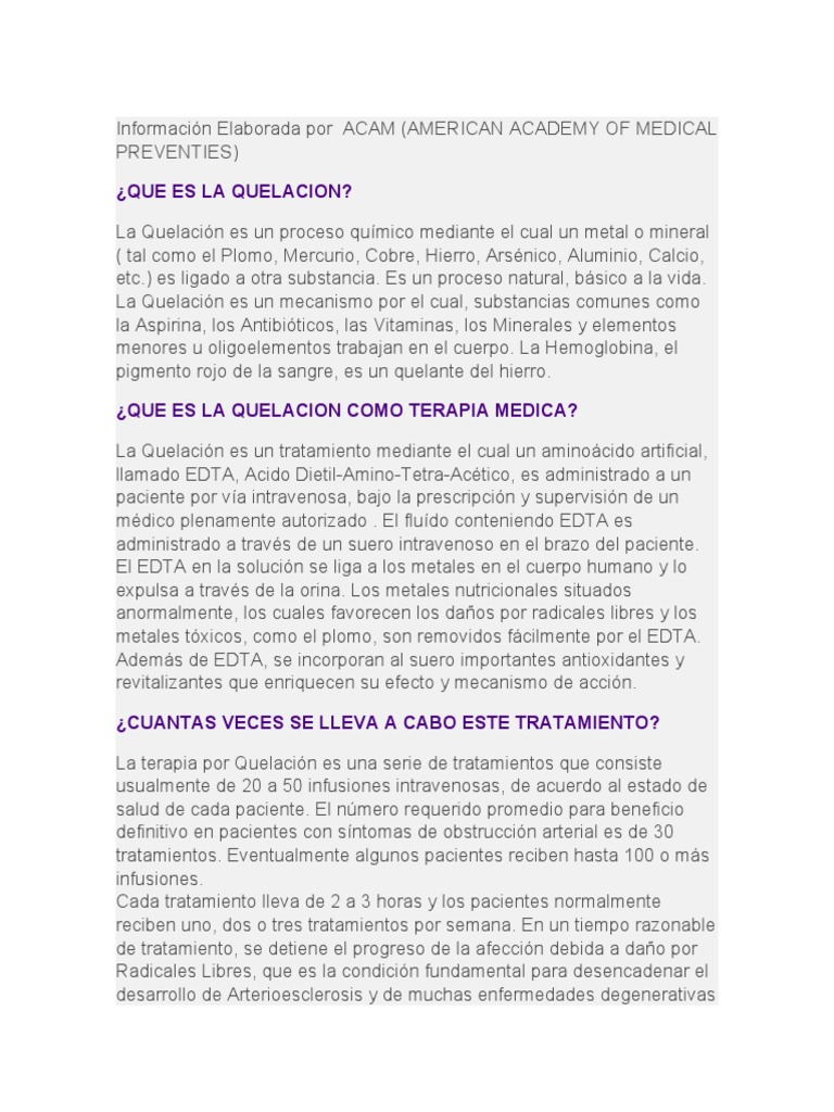 Terapia de Quelación: Beneficios y Proceso | PDF