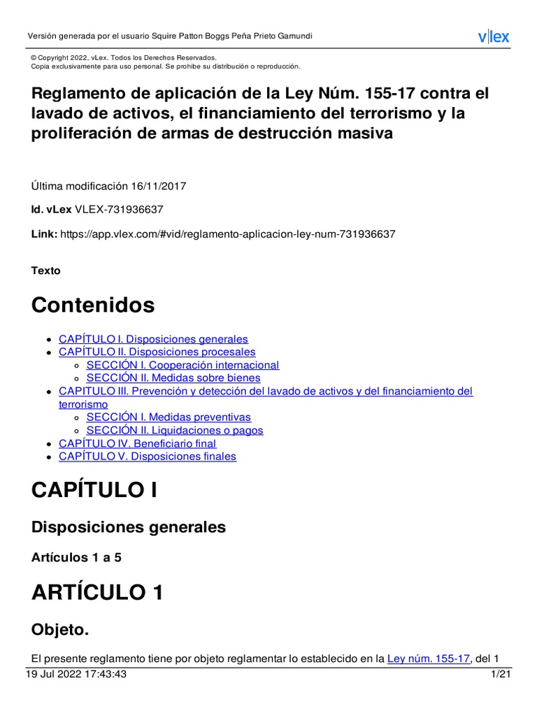 Reglamento No.408-17 Aplicacion de La Ley 155-17 Contra El Lavado de ... Reglamento No.408-17 Aplicacion de La Ley 155-17 Contra El Lavado de ...