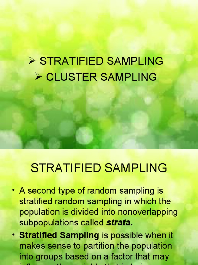Stratified Cluster Sampling | PDF | Sampling (Statistics) | Stratified Sampling