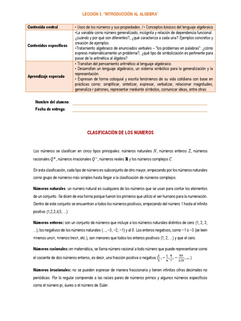 Lección 3. Introducción Al Algebra | PDF | Números | Álgebra