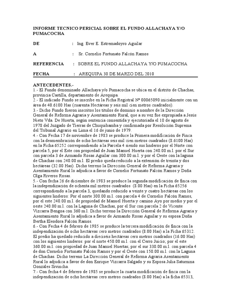 Informe Pericial Fundo Allachaya-Pumacocha | PDF | Hogar, jardinería y ...