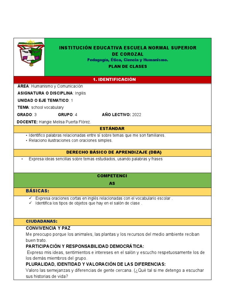 Plan de Clase de Ingles | PDF | Aprendizaje | Cognición