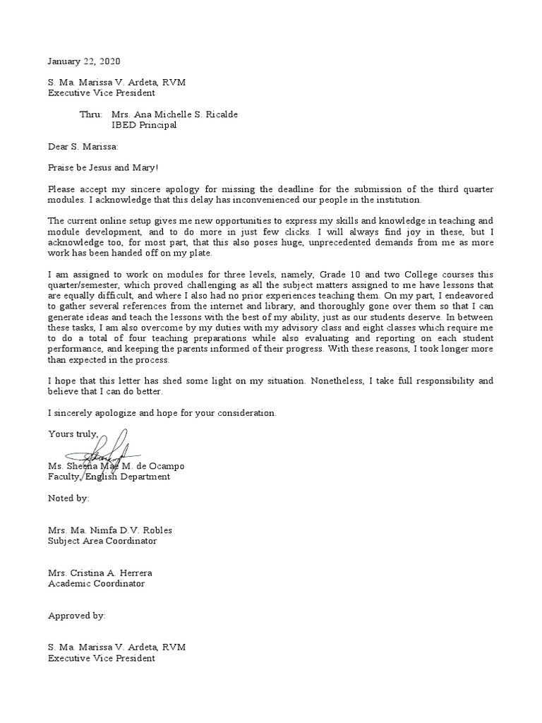 Ms - Sheena - Letter of Apology | PDF