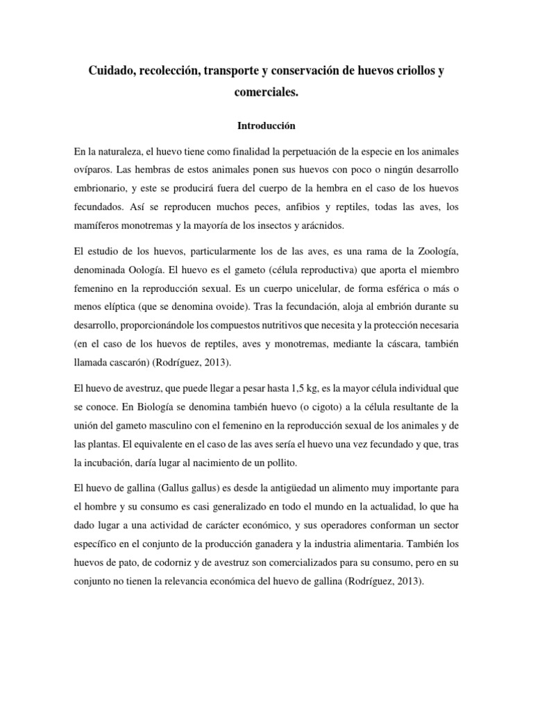 Cuidado, Recolección, Transporte y Conservación de Huevos Criollo y Comerciales | PDF | Huevo ...