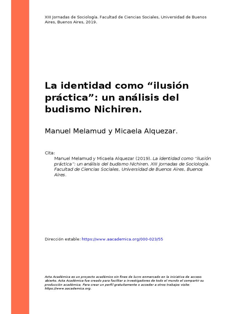 Manuel Melamud y Micaela Alquezar (2019) - La Identidad Como Â Ilusiã N ...