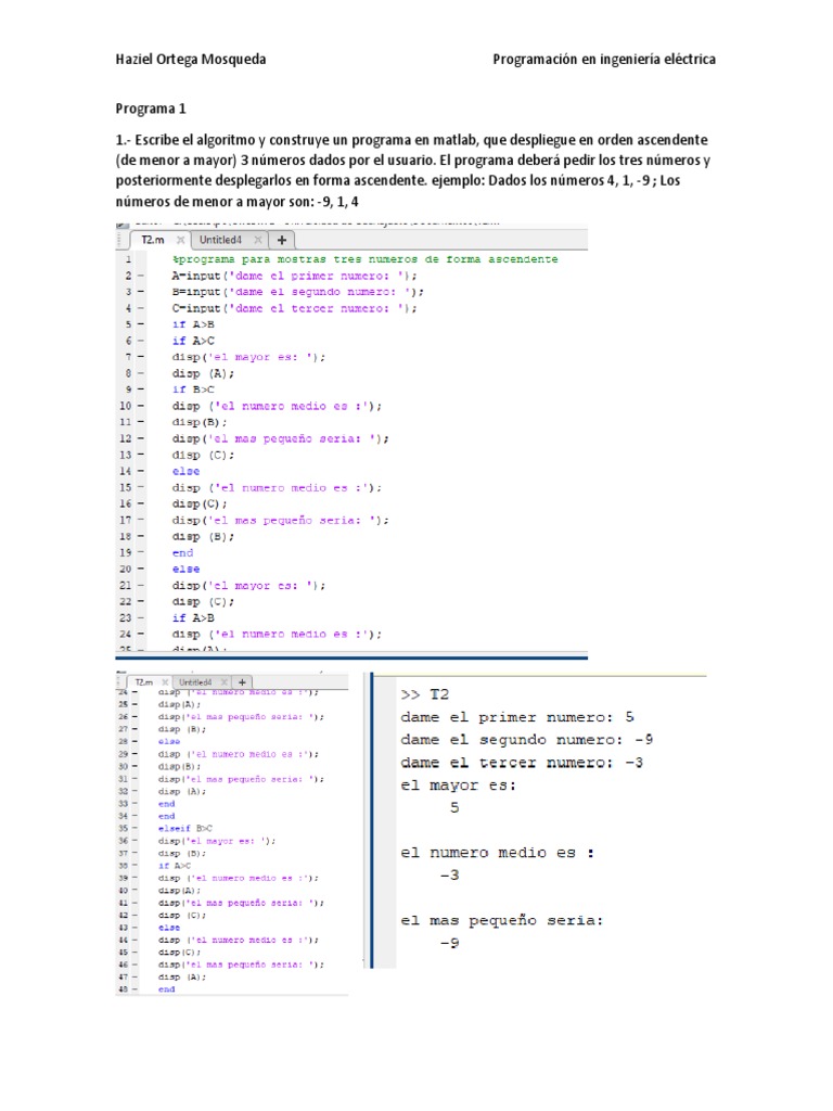 TAREA 2 PROGRAMAS MATLAB Haziel - Ortega | PDF | Informática