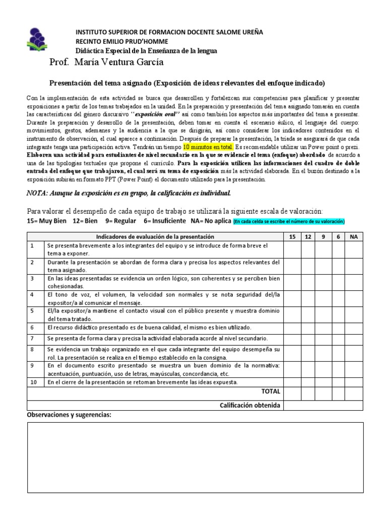2-Consigna y Lista de Cotejo para La Exposición Oral (Act. Eval. 2) | PDF