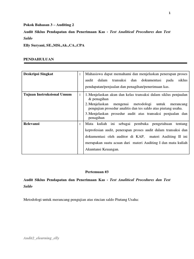 Audit Siklus Pendapatan & Kas | PDF | Pengelolaan Keuangan & Uang