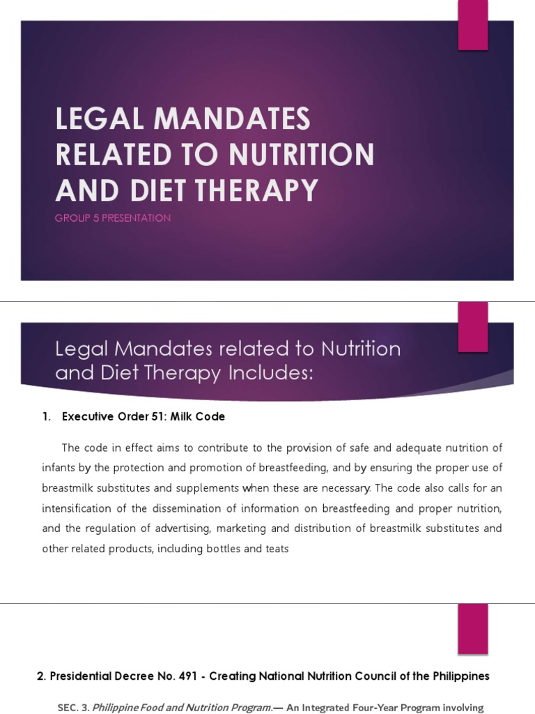 Legal Mandates Related To Nutrition and Diet Therapy Report | PDF ...