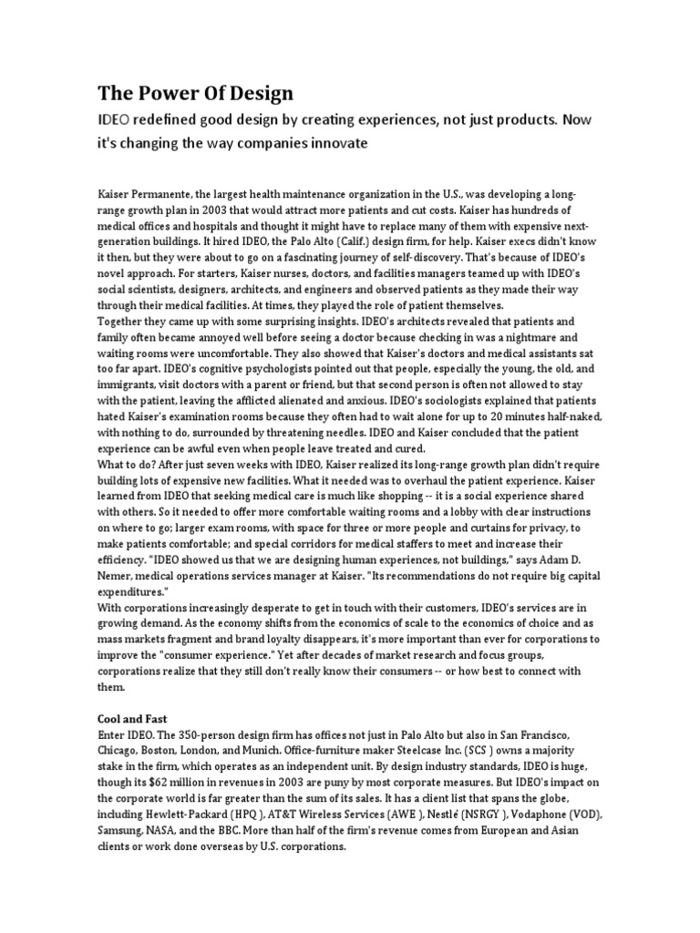 Transforming Patient Experience with IDEO | PDF | Kaiser Permanente ...