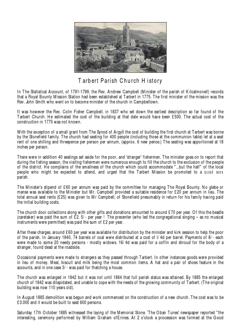 History of Tarbert Parish Church | PDF | Church (Building)